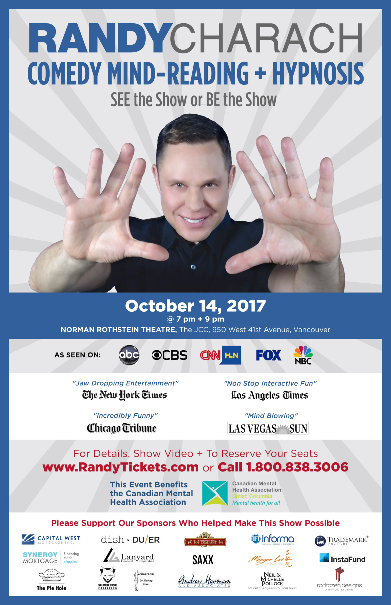October 14 world-class comedian, mentalist & hypnotist Randy Charach ...
