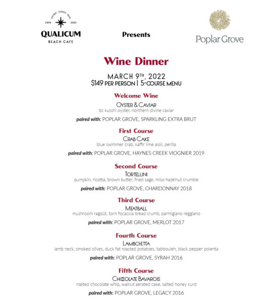 Qualicum Beach Cafe Wine Dinner Series | Blue Grouse Estate Winery and ...